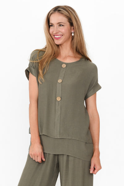 Abilene Khaki Button Top - Blue Bungalow AU