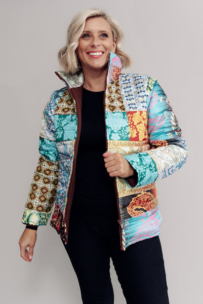 Adonis Blue Paisley Puffer Jacket - Blue Bungalow AU
