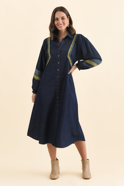 Aerome Blue Denim Puff Sleeve Dress - Blue Bungalow AU