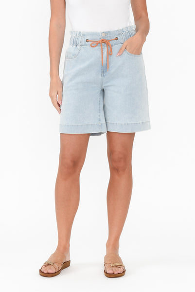 Lizzy Light Blue Denim Drawstring Shorts - Blue Bungalow AU