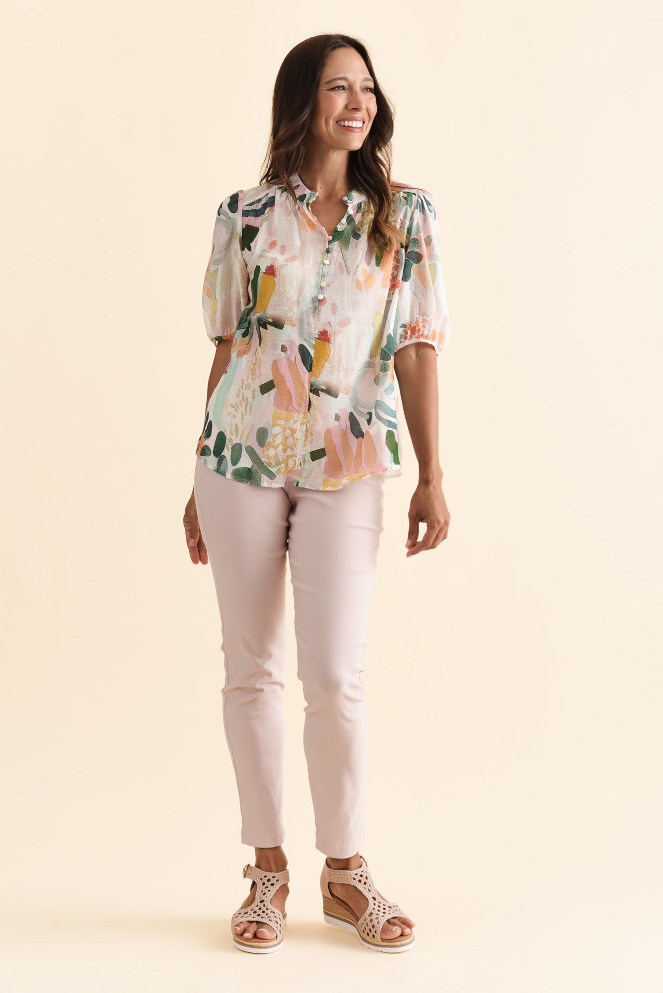 Alexandra Blue Botanical Button Top - Blue Bungalow AU