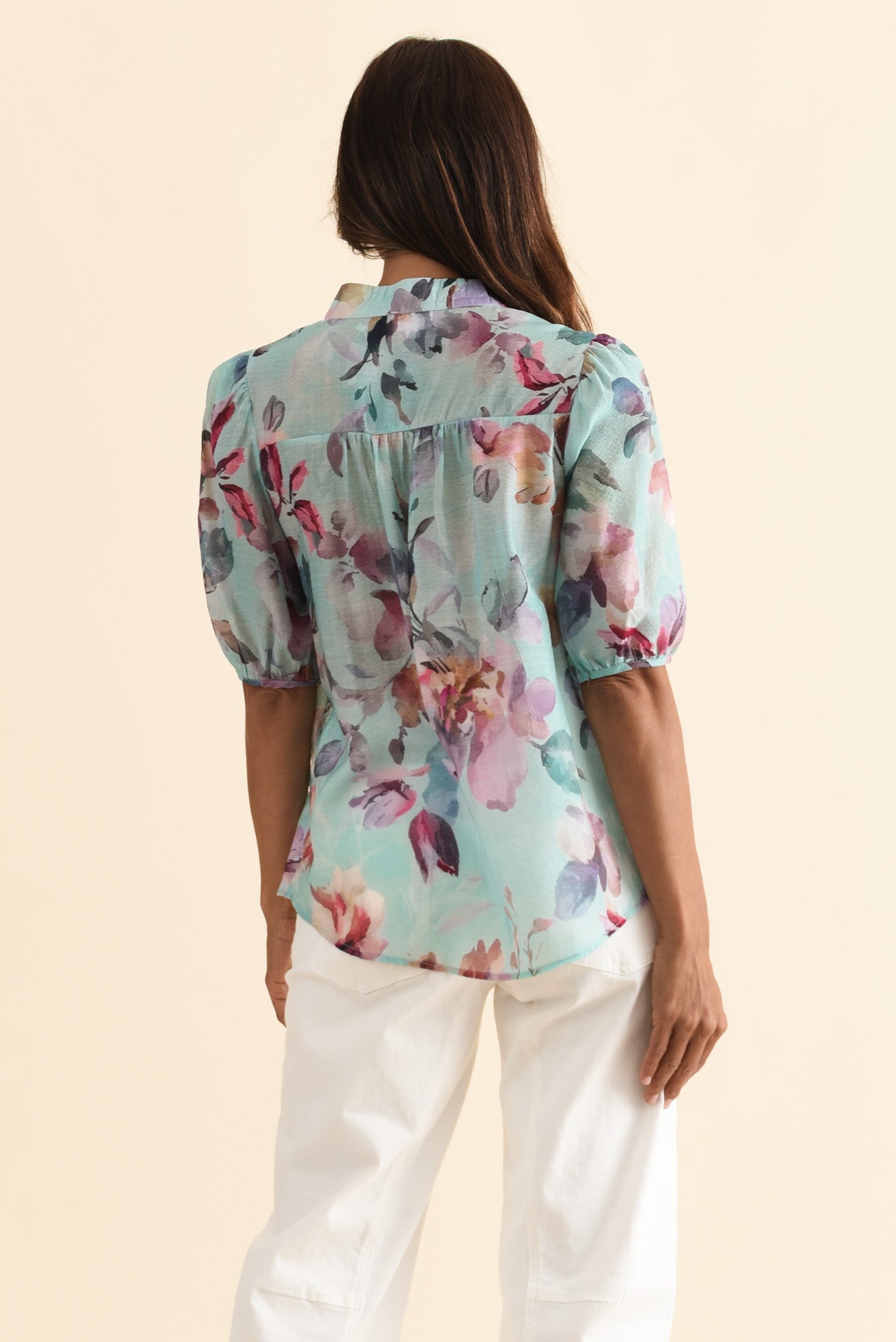 Alexandra Blue Floral Button Top - Blue Bungalow AU