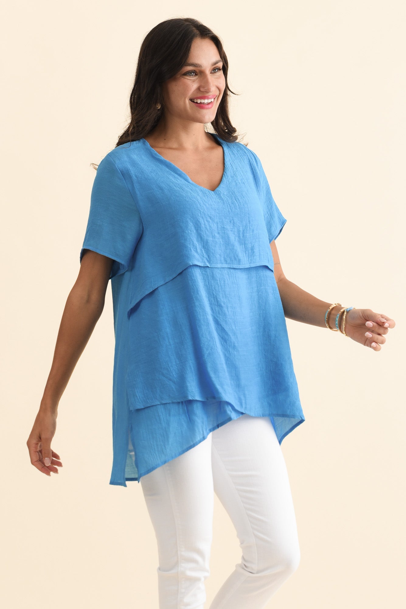 Alvina Azure Blue Layered Tunic Top - Blue Bungalow AU