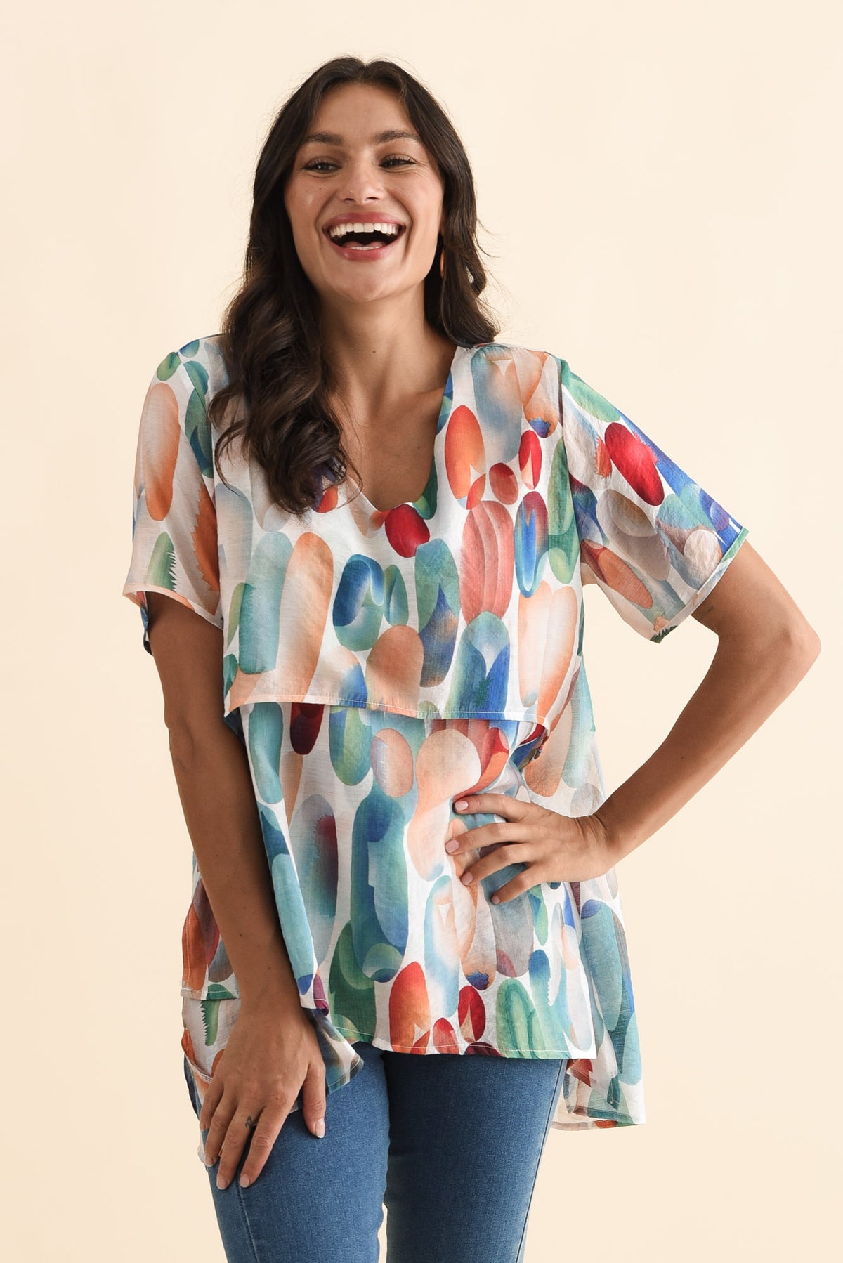 Alvina Blue Abstract Layered Tunic Top - Blue Bungalow AU