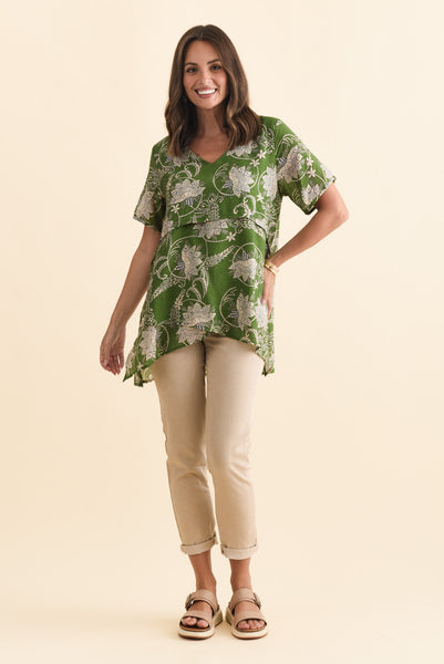 Alvina Green Floral Layered Tunic Top - Blue Bungalow AU