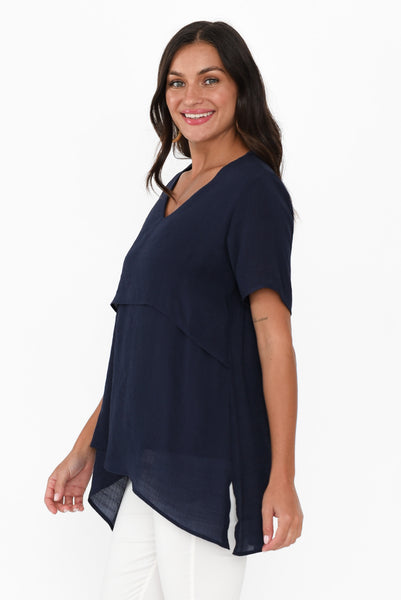 Alvina Navy Layered Tunic Top - Blue Bungalow AU