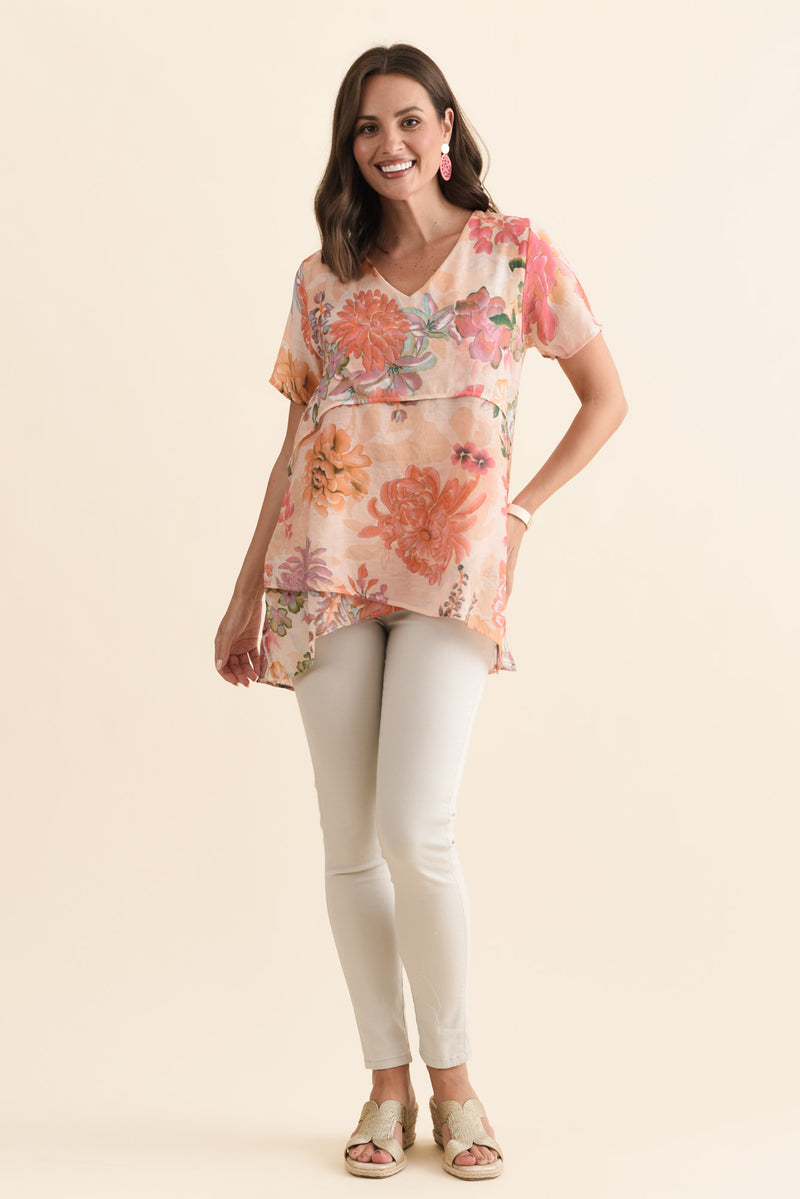 Alvina Orange Garden Layered Tunic Top - Blue Bungalow AU