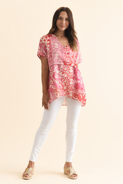 Alvina Pink Abstract Layered Tunic Top - Blue Bungalow AU