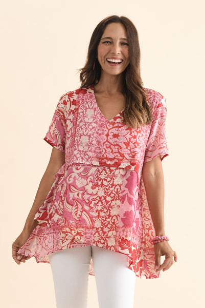 Alvina Pink Abstract Layered Tunic Top - Blue Bungalow AU