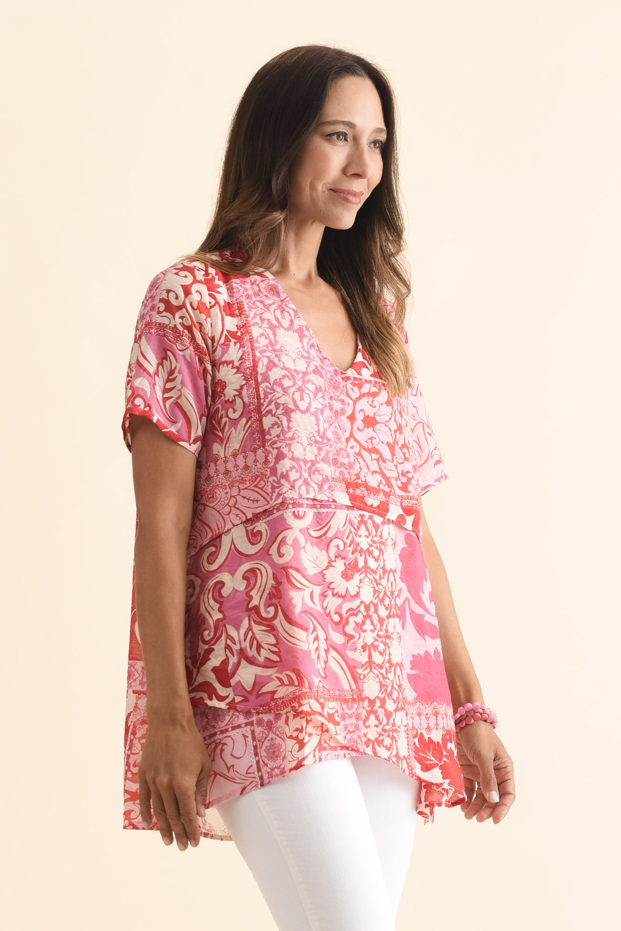 Alvina Pink Abstract Layered Tunic Top - Blue Bungalow AU