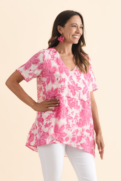 Alvina Pink Floral Layered Tunic Top - Blue Bungalow AU