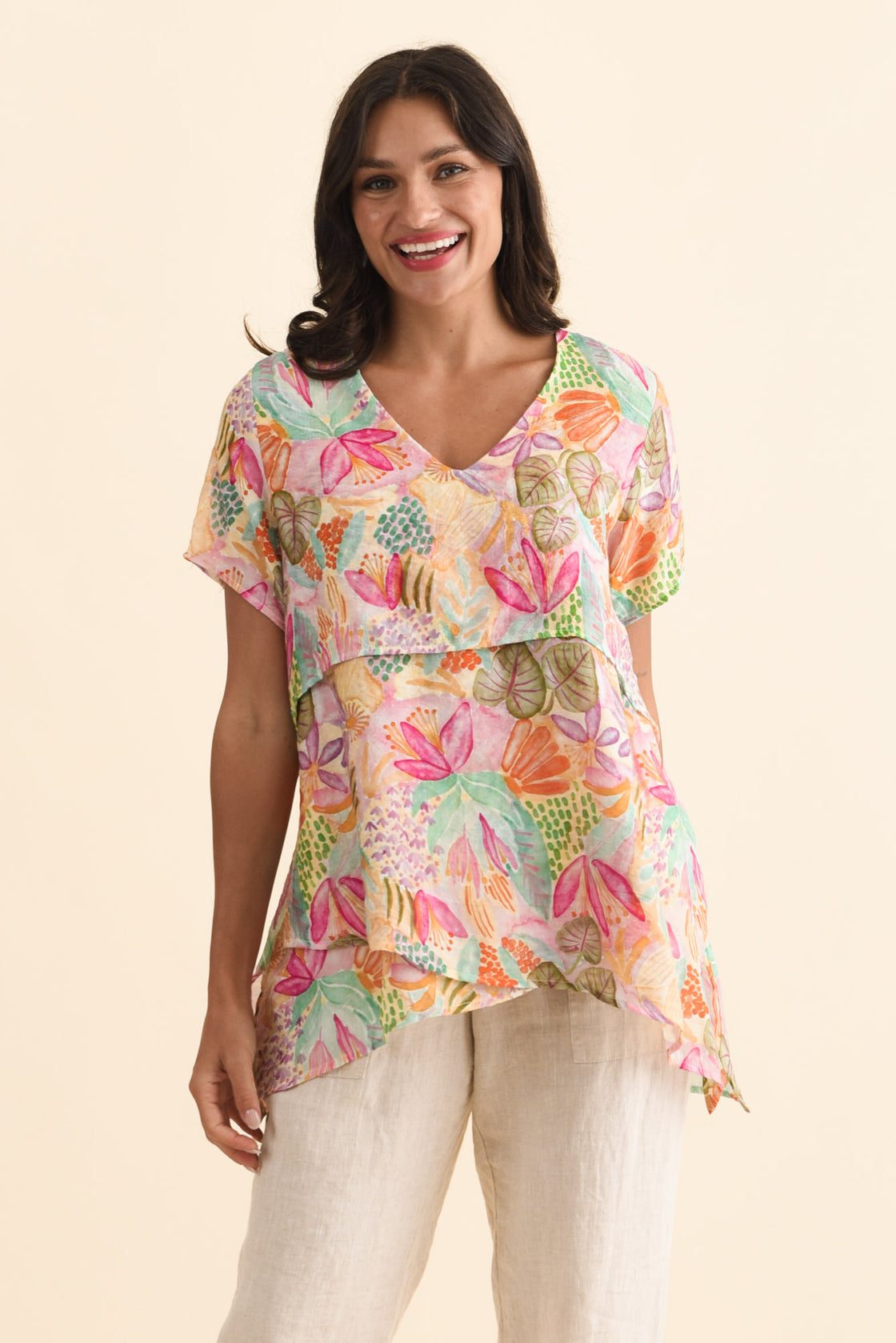 Alvina Pink Garden Layered Tunic Top - Blue Bungalow AU