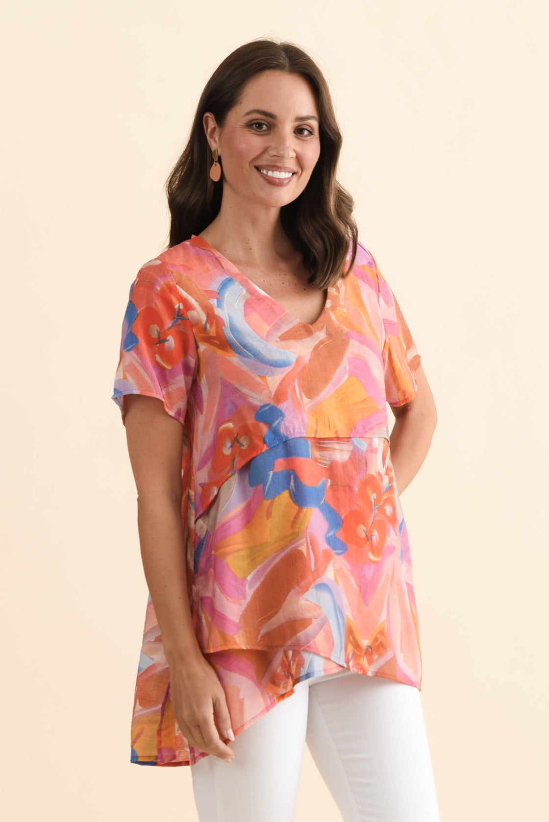 Alvina Rust Abstract Layered Tunic Top - Blue Bungalow AU