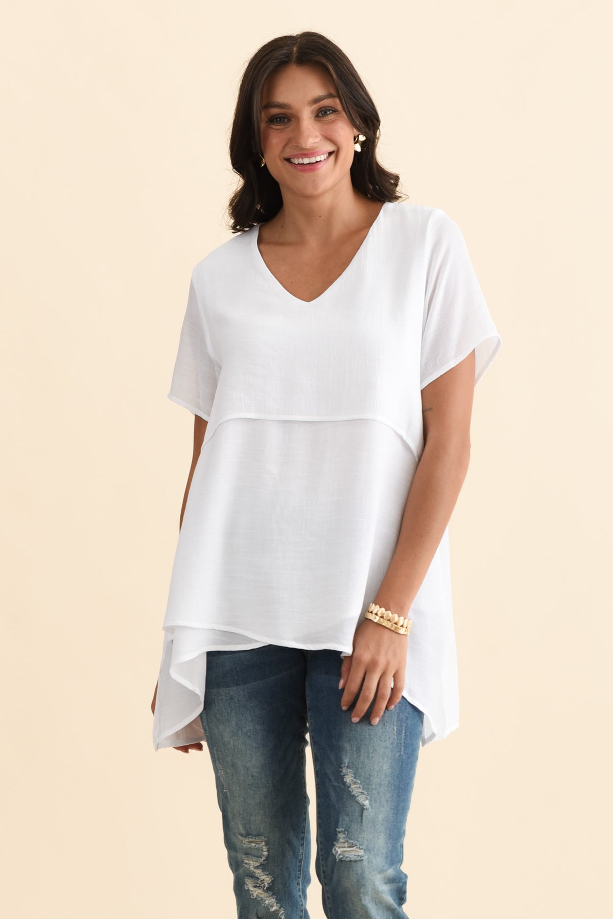 Alvina White Layered Tunic Top - Blue Bungalow AU