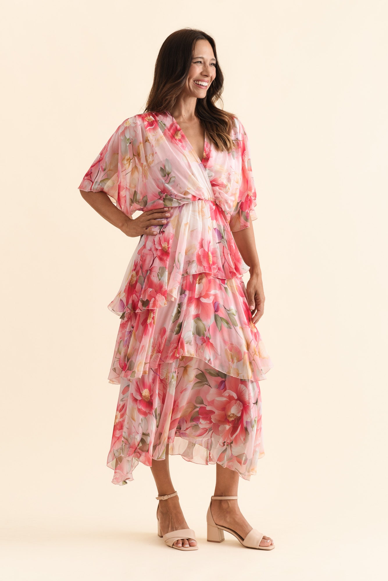 Amelie Pink Floral Silk Layer Dress - Blue Bungalow AU