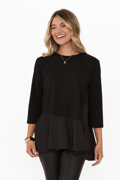Arlene Black Cotton Asymmetric Top - Blue Bungalow AU