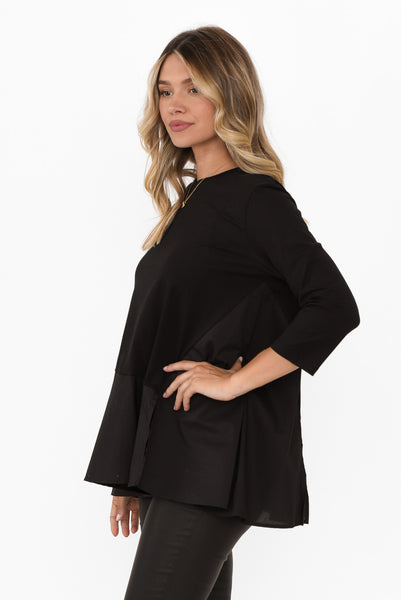Arlene Black Cotton Asymmetric Top - Blue Bungalow AU