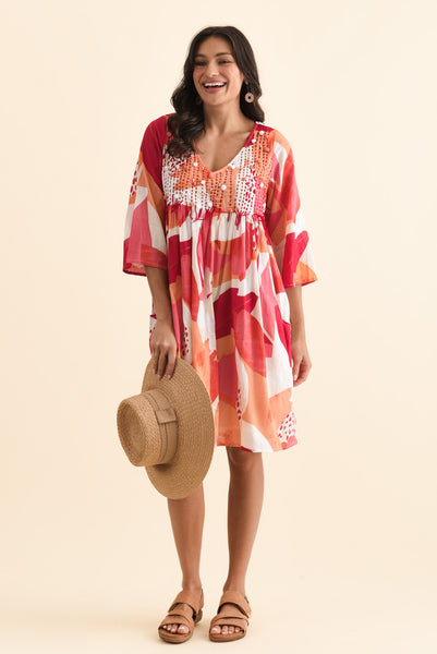 Ava Pink Abstract Cotton Pocket Dress - Blue Bungalow AU
