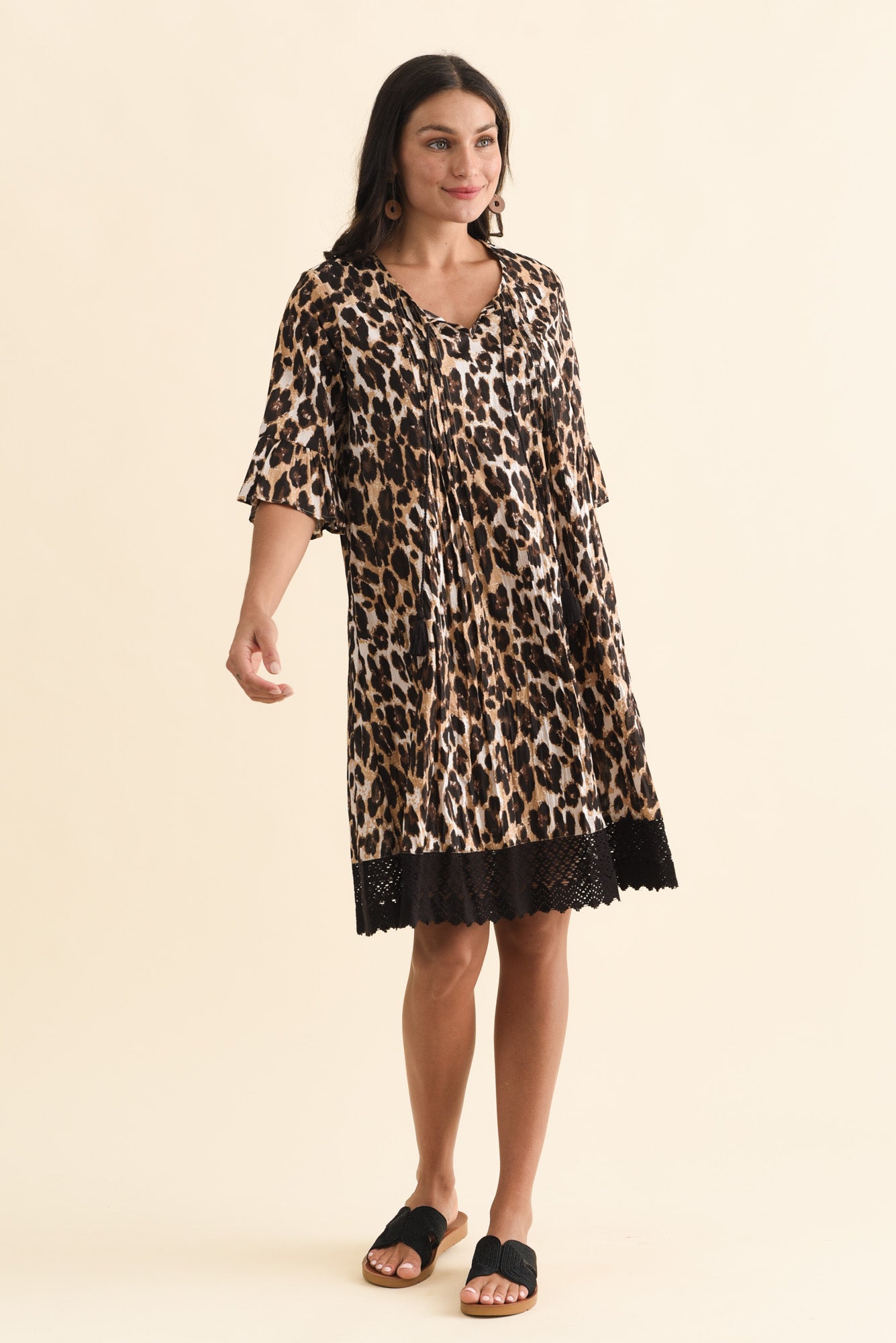 Cayman Brown Leopard Cotton Tunic Dress - Blue Bungalow AU