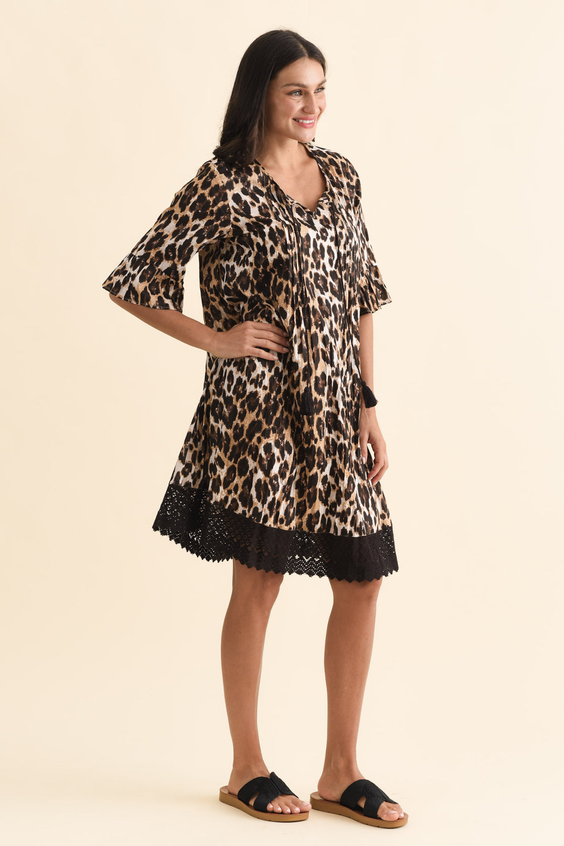 Cayman Brown Leopard Cotton Tunic Dress - Blue Bungalow AU