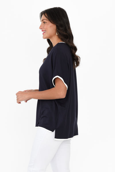 Clara Navy Contrast Trim Tee - Blue Bungalow AU