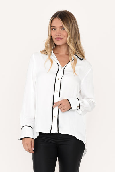 Crete White Contrast Collared Shirt - Blue Bungalow AU