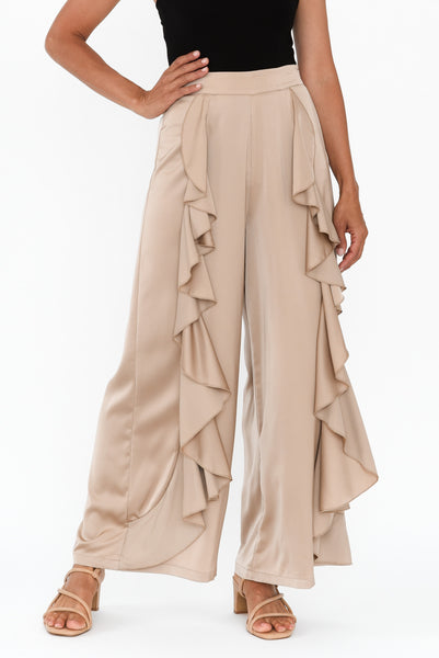 Dancer Taupe Ruffle Pants - Blue Bungalow AU