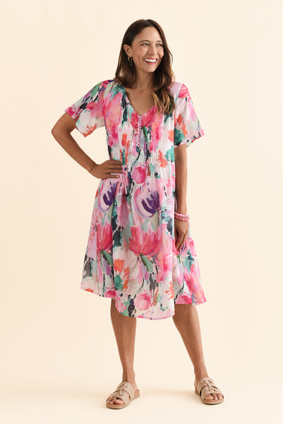 Debbie Pink Floral Pleated Dress - Blue Bungalow AU