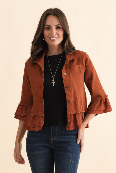 Dolores Rust Cotton Frill Jacket - Blue Bungalow AU