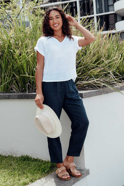 Tatum Navy Linen Pants - Blue Bungalow AU