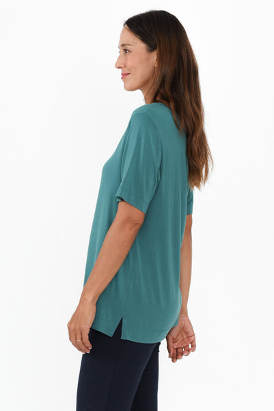 Ella Aqua Micro Modal Vee Tee - Blue Bungalow AU