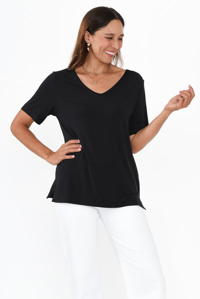 Ella Black Micro Modal Vee Tee - Blue Bungalow AU