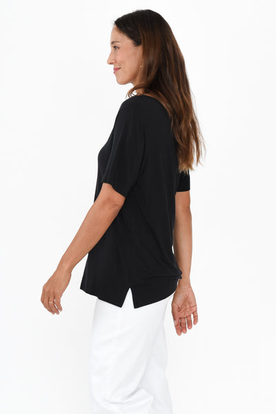 Ella Black Micro Modal Vee Tee - Blue Bungalow AU