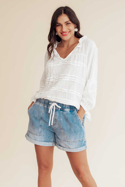 Emma Blue Denim Relaxed Shorts - Blue Bungalow AU