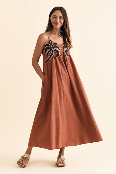 Essen Rust Cotton Poplin Embroidered Dress - Blue Bungalow AU