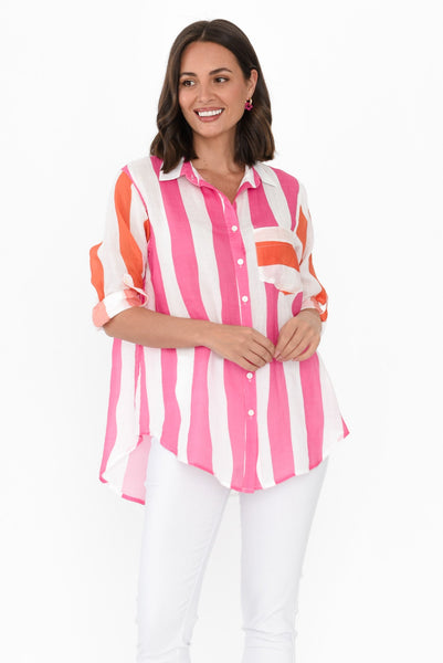 Fenna Pink Stripe Linen Shirt - Blue Bungalow AU