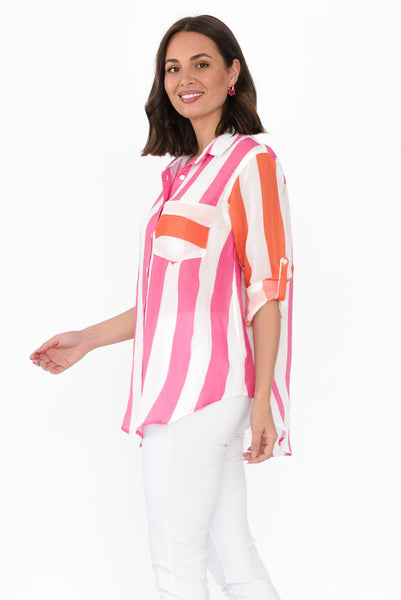 Fenna Pink Stripe Linen Shirt - Blue Bungalow AU