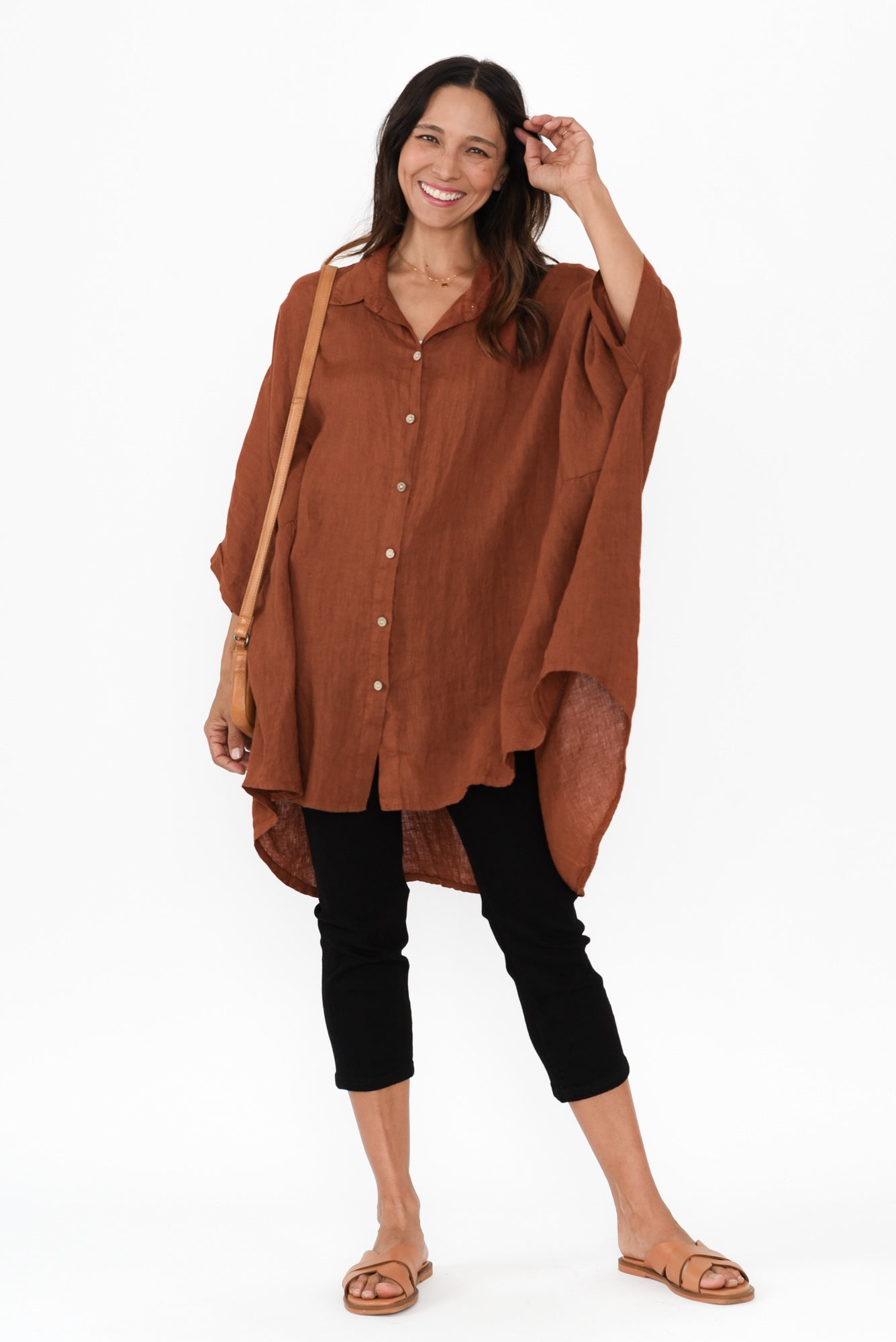Giada Rust Linen Collared Shirt - Blue Bungalow AU