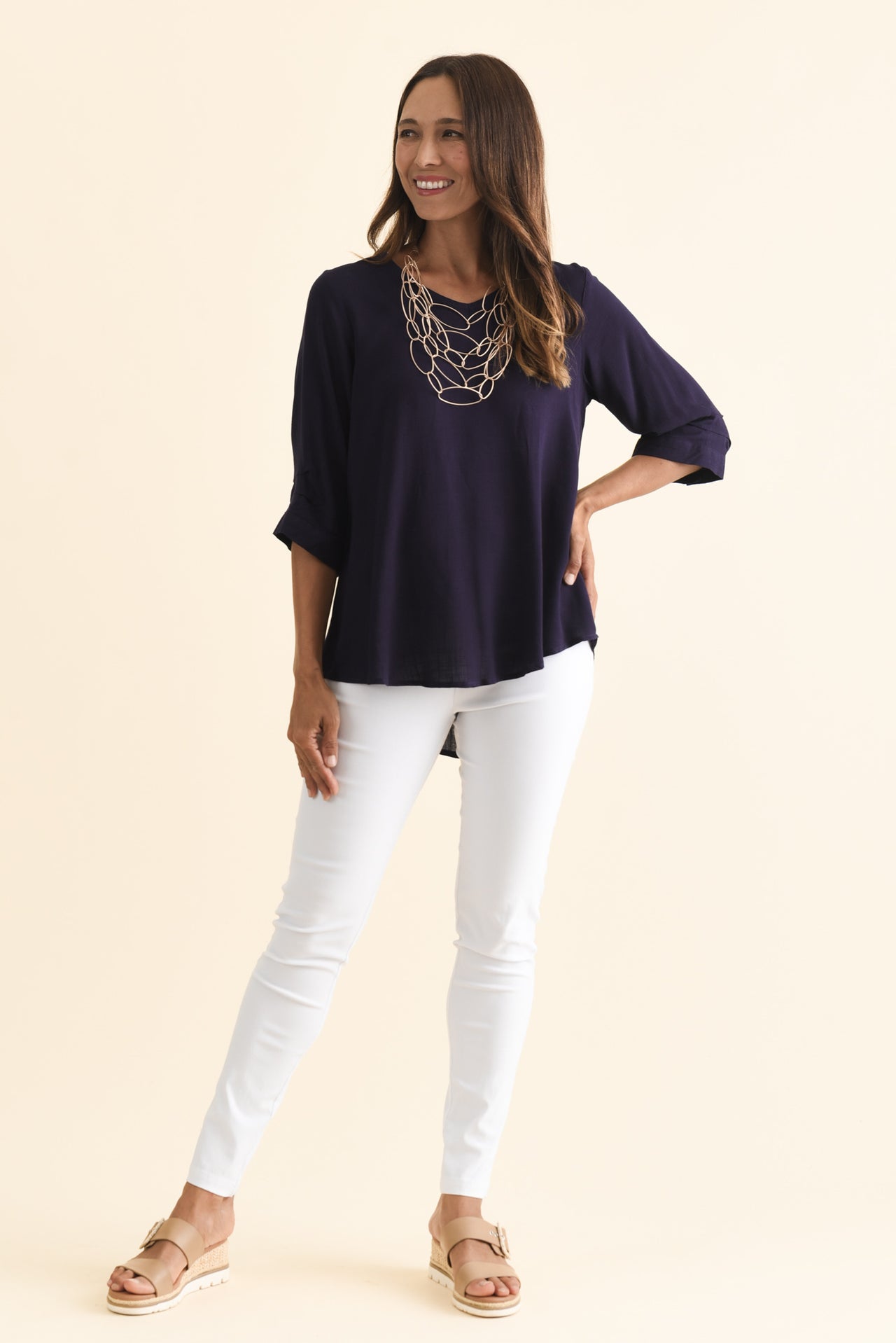 Gomez Dark Navy Button Top - Blue Bungalow AU