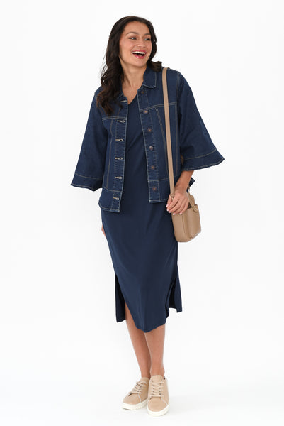 Iris Blue Denim 3/4 Sleeved Jacket - Blue Bungalow AU