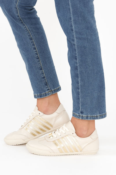 Jaffa Cream Stripe Leather Sneaker - Blue Bungalow AU