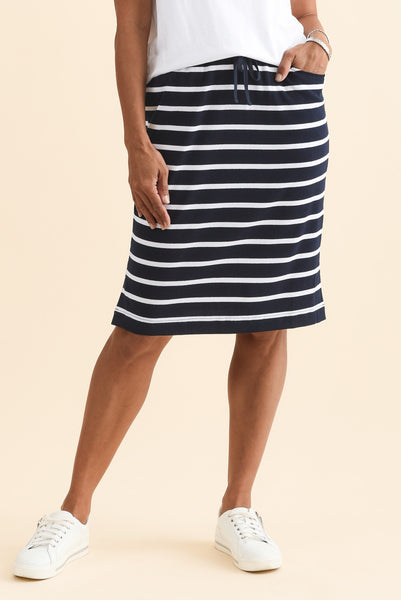 Johnnie Navy Stripe Cotton Drawstring Skirt - Blue Bungalow AU