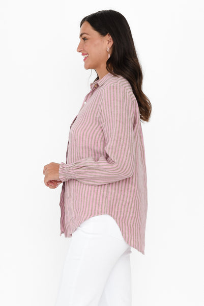 Kendo Pink Stripe Linen Collared Shirt - Blue Bungalow AU