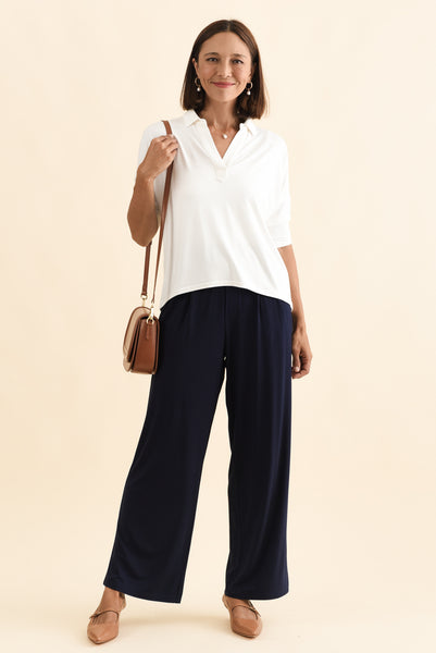 Billie Navy Bamboo Wide Leg Pants - Blue Bungalow AU