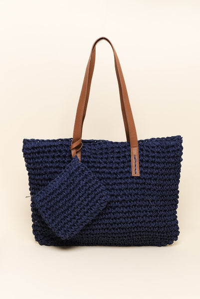 Kirby Navy Straw Tote Bag - Blue Bungalow AU