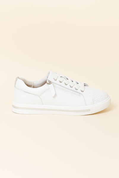 Koko White Leather Zip Sneaker - Blue Bungalow AU