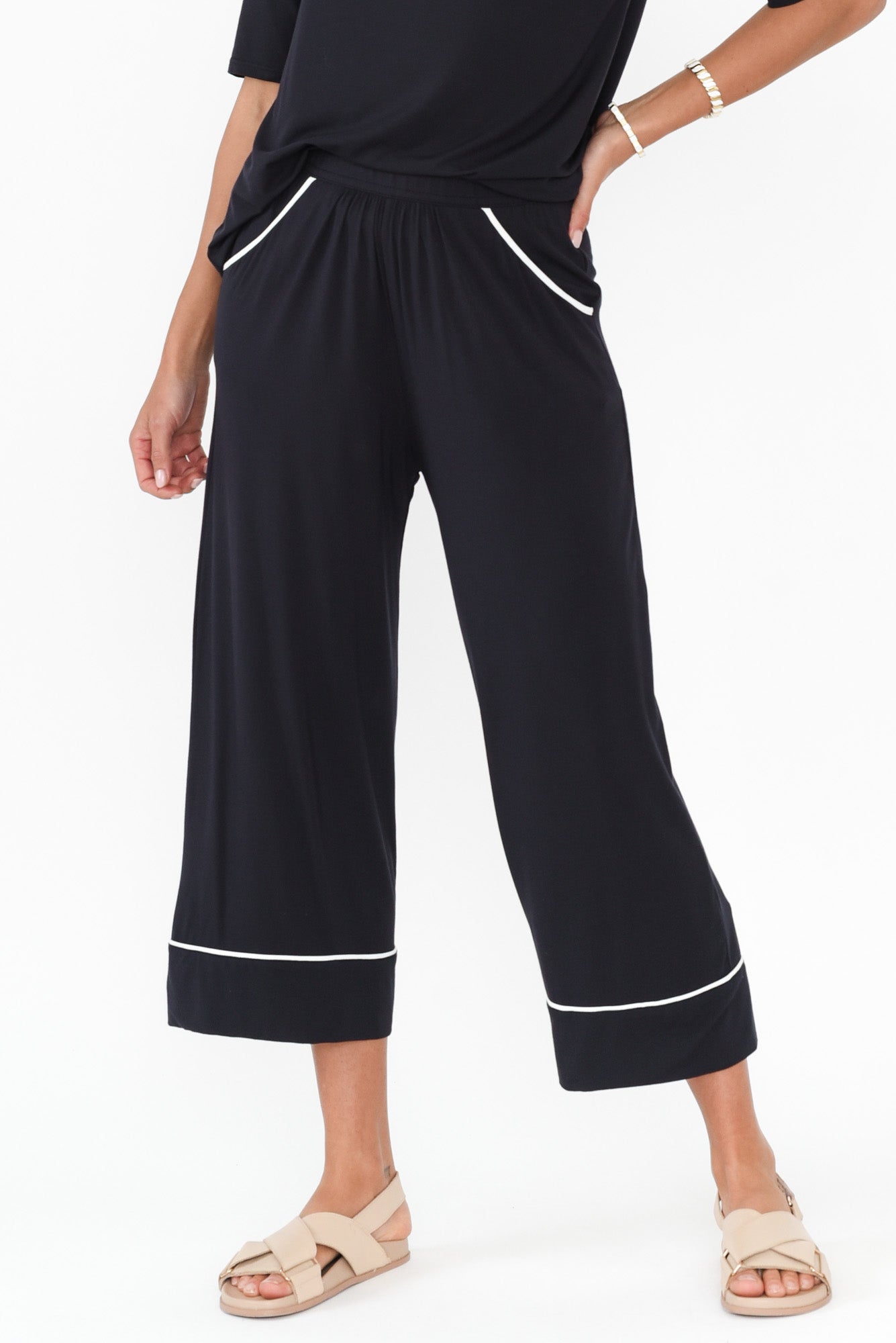 Lena Navy Contrast Micro Modal Resort Pants - Blue Bungalow AU