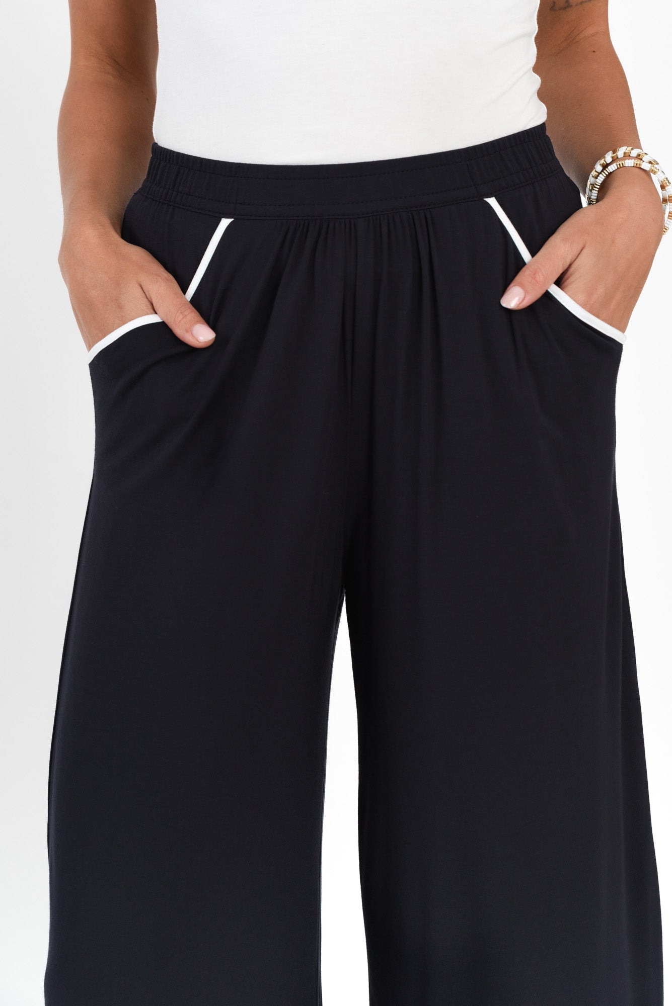 Lena Navy Contrast Micro Modal Resort Pants - Blue Bungalow AU