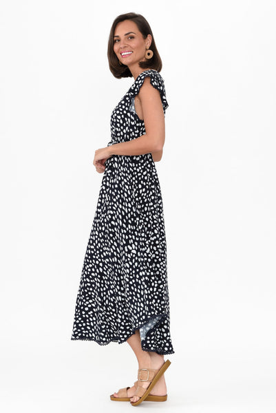 Libby Navy Spot Midi Dress - Blue Bungalow AU
