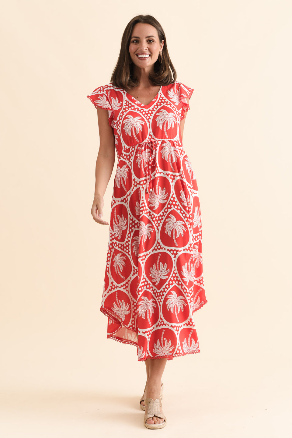 Libby Red Palm Midi Dress - Blue Bungalow AU